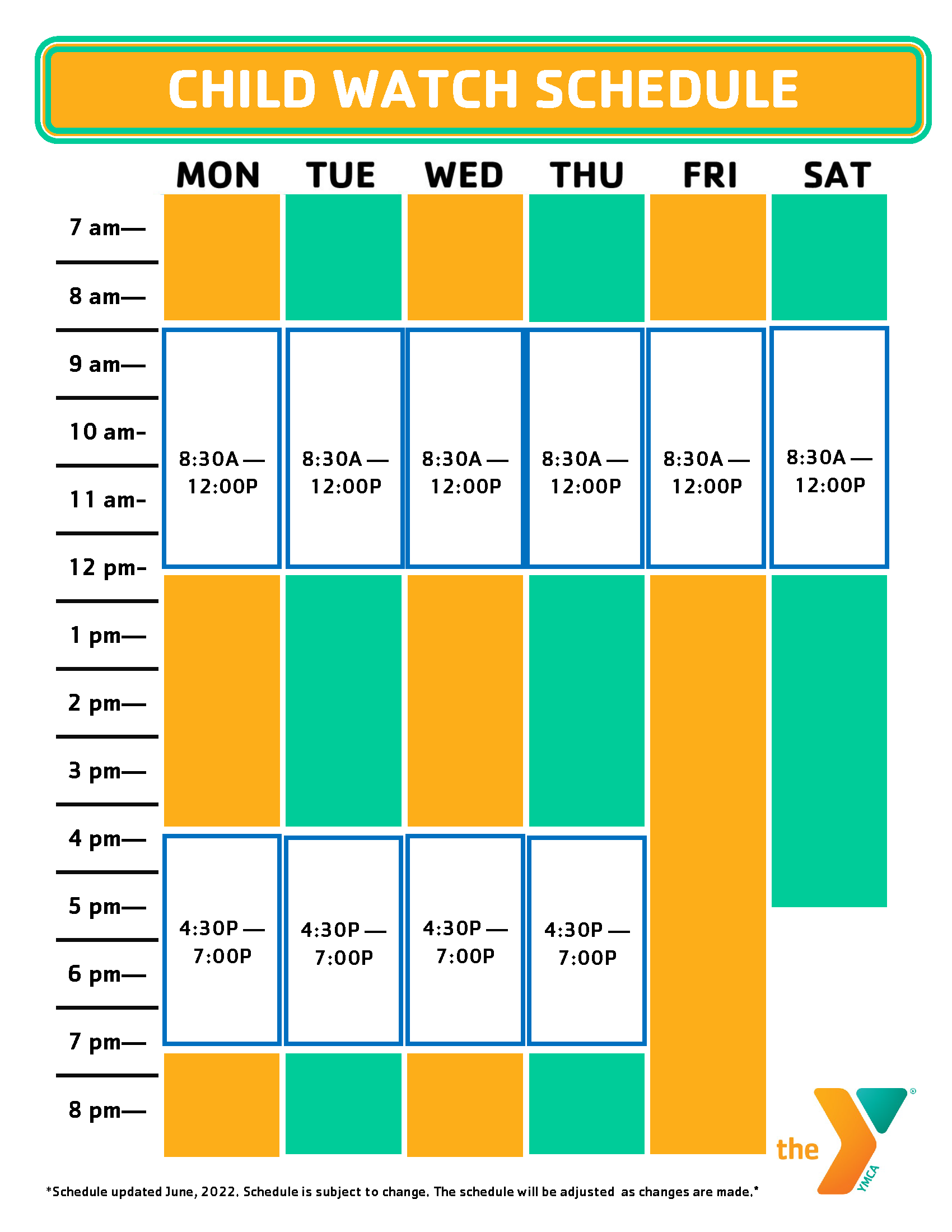 Child Watch | Schedule | BLAIR REGIONAL YMCA - Hollidaysburg, PA